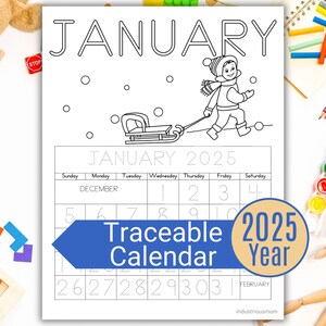 2025 Printable Kindergarten and Preschool Calendar With Traceable ...