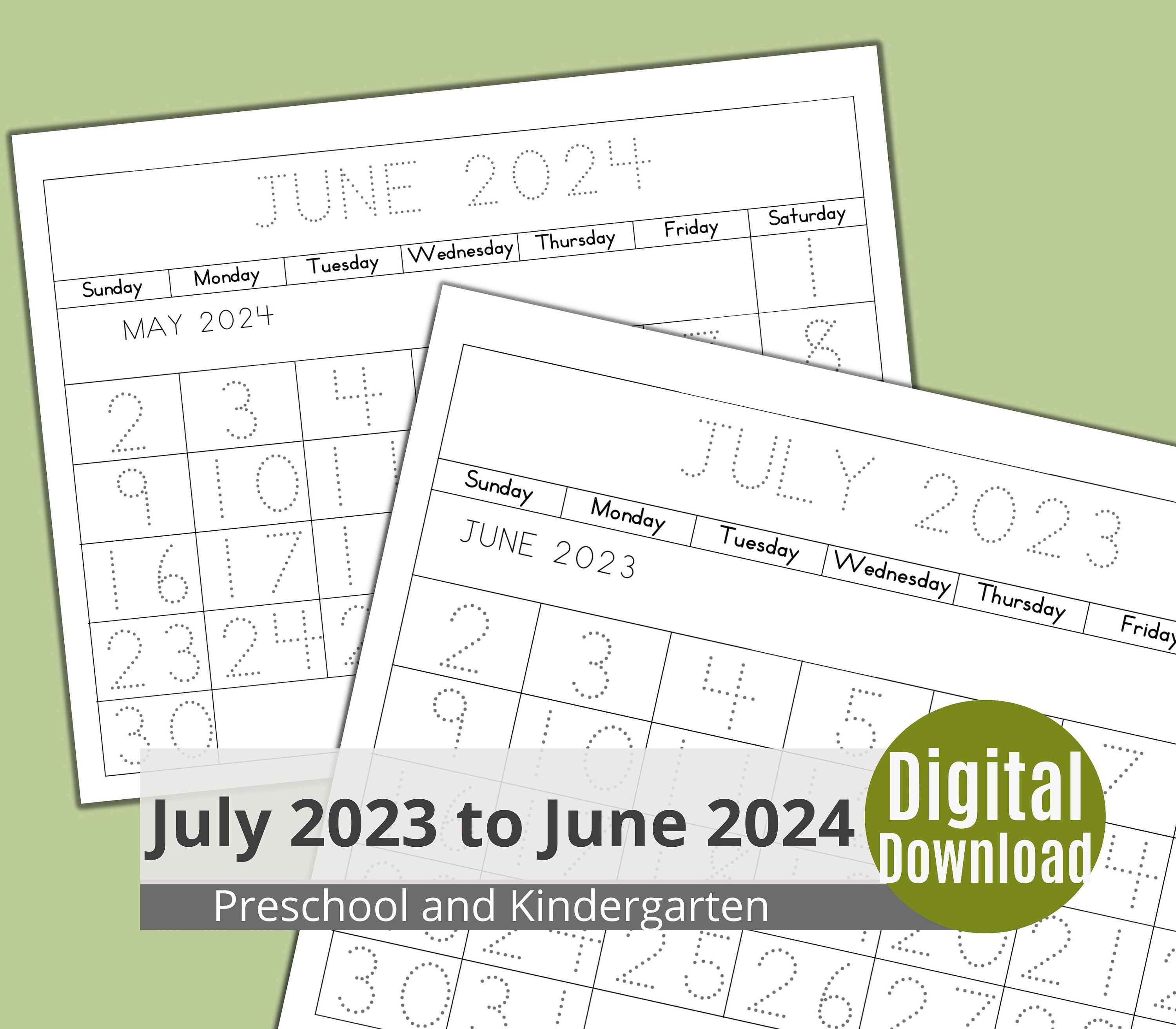 Kids Calendar With Traceable Numbers, School Year Calendar 2023 2024 ...