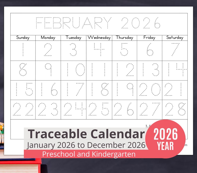 2026 Kids Calendar Printable With Number Tracing, Monthly Pages ...