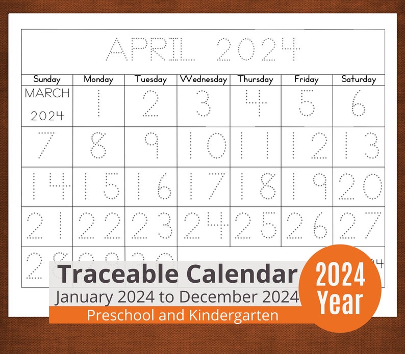 Printable Traceable Kids Calendar 2024 With December 2023 Monthly ...