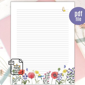 Printable Spring Flower Meadow Stationery, Lined and Unlined Paper, US ...