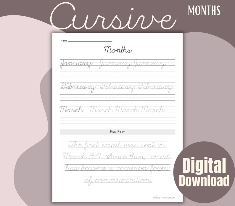 Cursive Tracing Worksheets: Days, Months, Common Words and Fun Facts ...