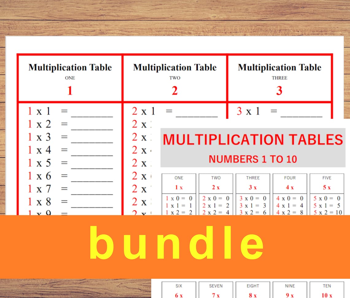 Bundle Multiplication Tables Numbers 1 to 10 Printable and Table Chart ...