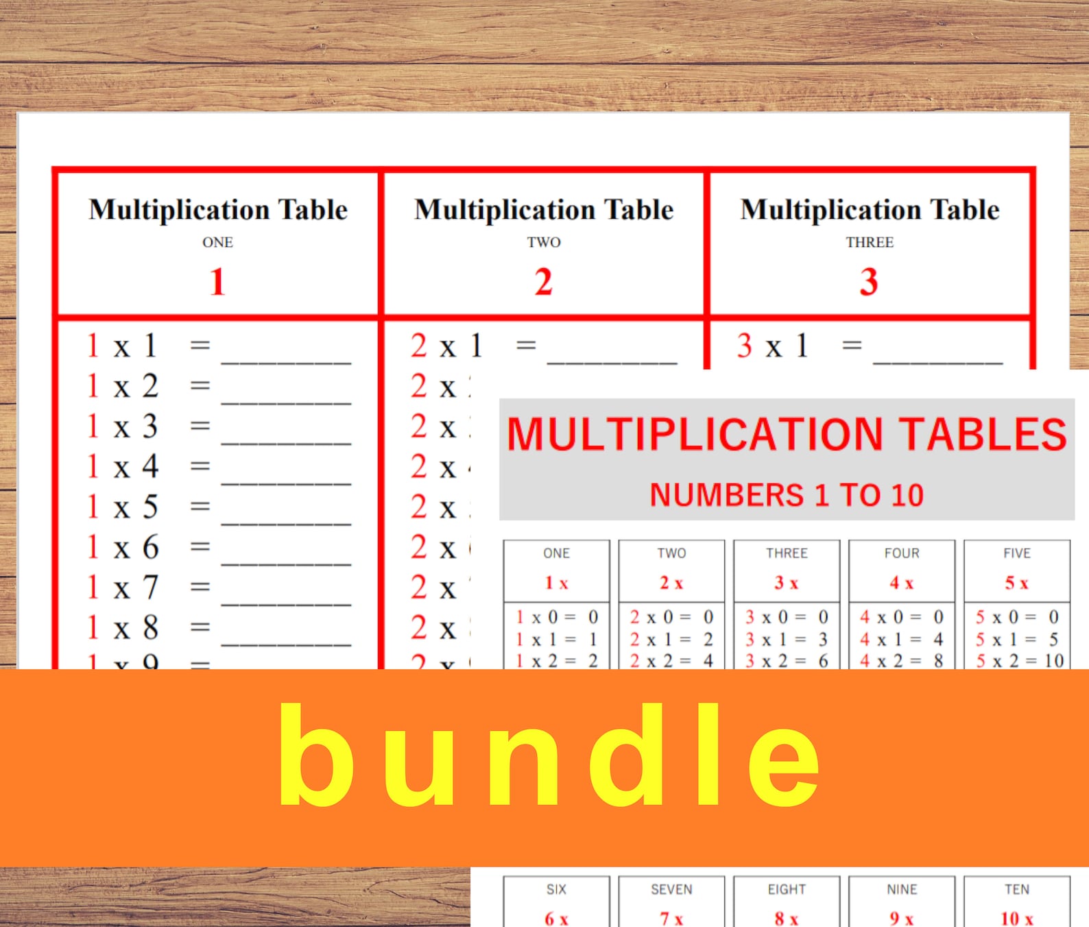 Bundle Multiplication Tables Numbers 1 to 10 Printable and Table Chart ...