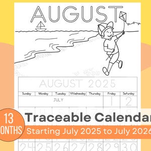 Printable Kids Calendar 2025/2026 – Monthly Tracing Calendar for ...