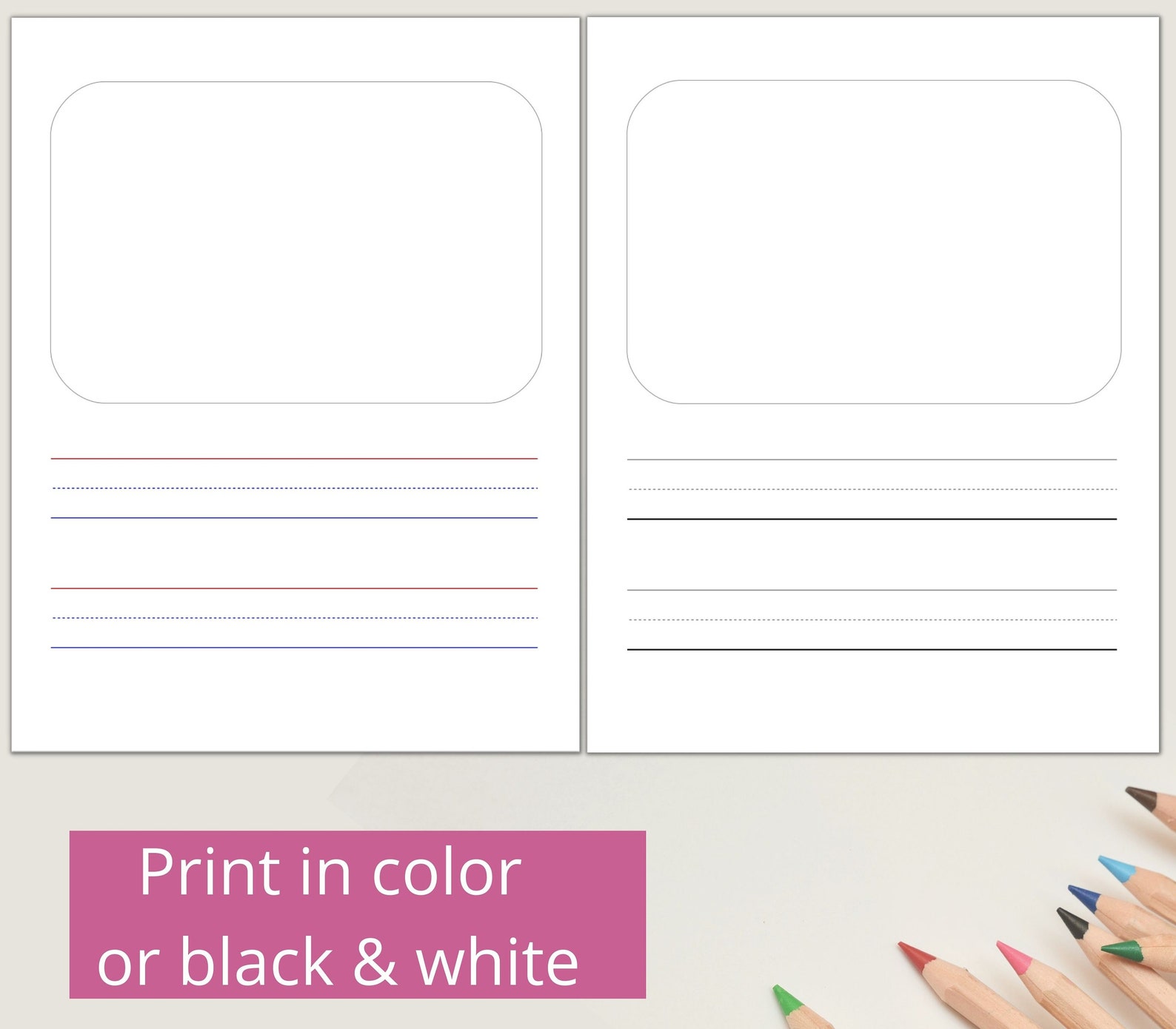Kindergarten Lined Paper Printable - Handwriting Paper - Story Writing ...