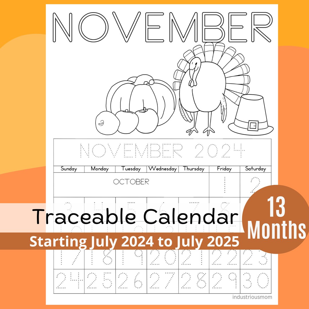 School Year Monthly Calendar for the Year 2024/2025 With Tracing ...