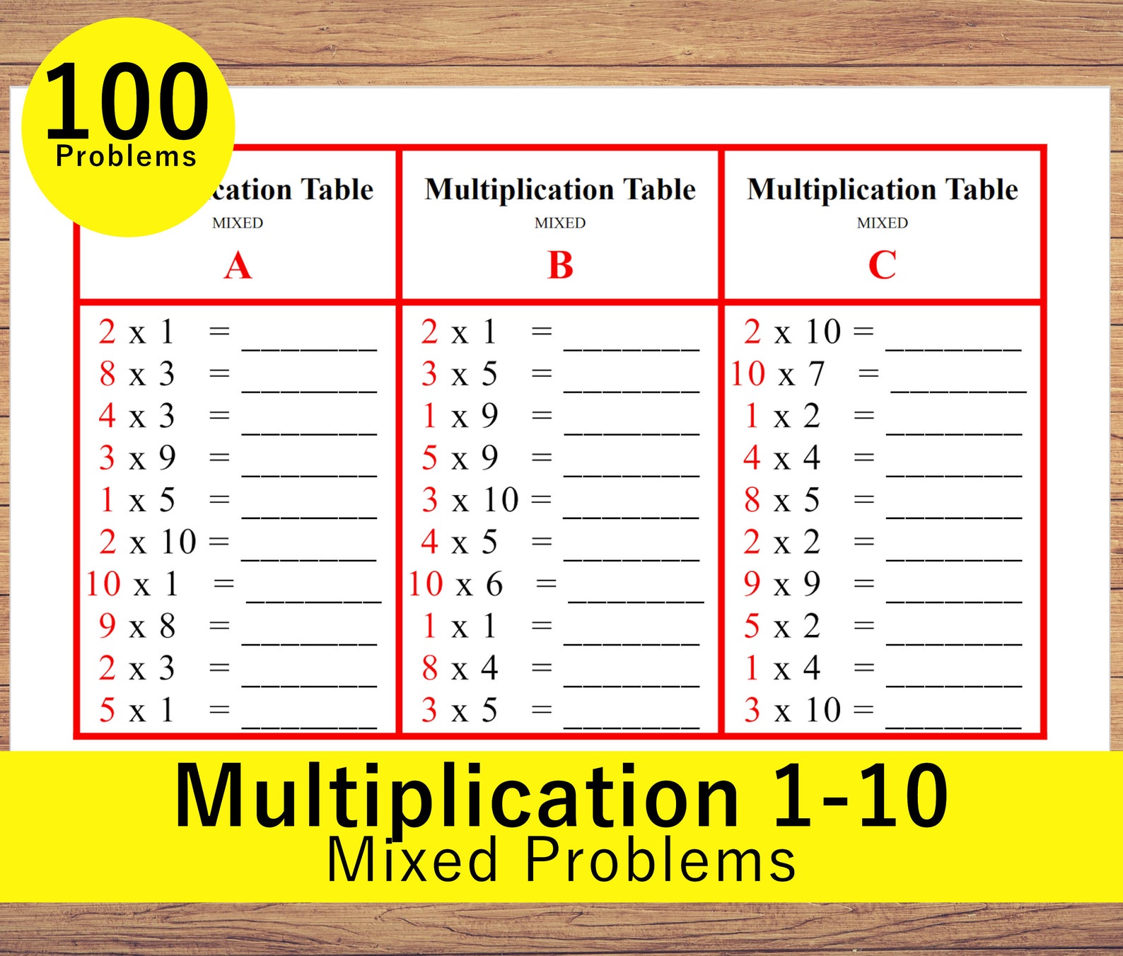 Multiplication Problems - Multiplication Table - Montessori Like Math ...