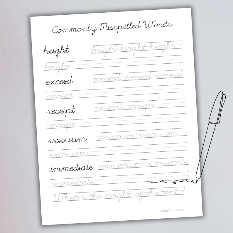 Learning Cursive Writing – Commonly Misspelled Words, Everyday Phrases ...