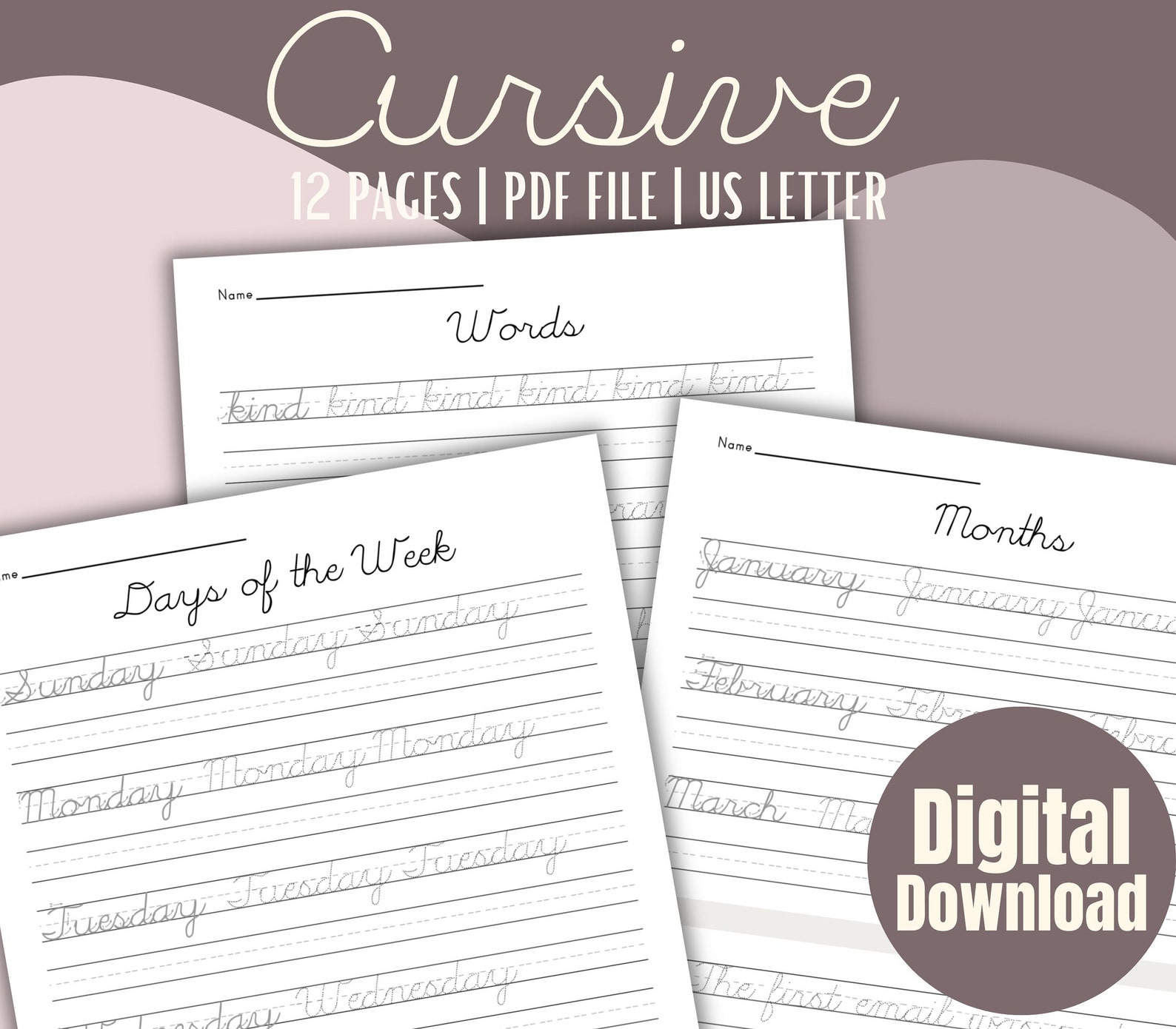 Cursive Tracing Worksheets: Days, Months, Common Words and Fun Facts ...