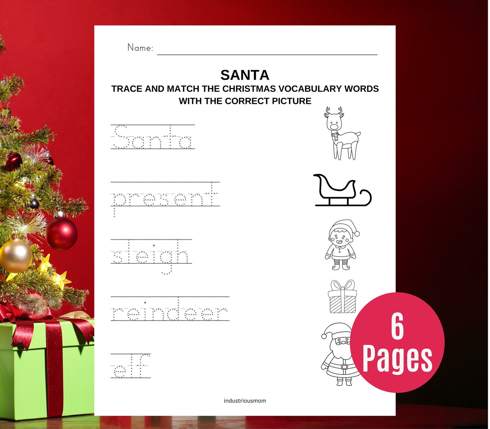 Christmas Tracing Words and Matching Pictures Printable Worksheets for ...