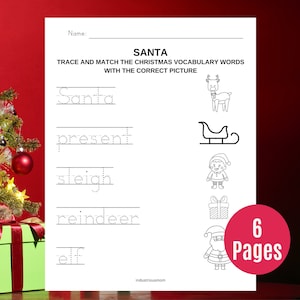 Christmas Tracing Words and Matching Pictures Printable Worksheets for ...