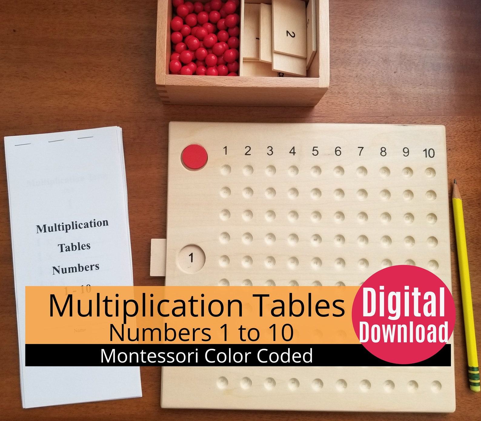 Montessori Multiplication Table Numbers 1 to 10 Printable ...