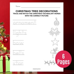 Christmas Tracing Words and Matching Pictures Printable Worksheets for ...