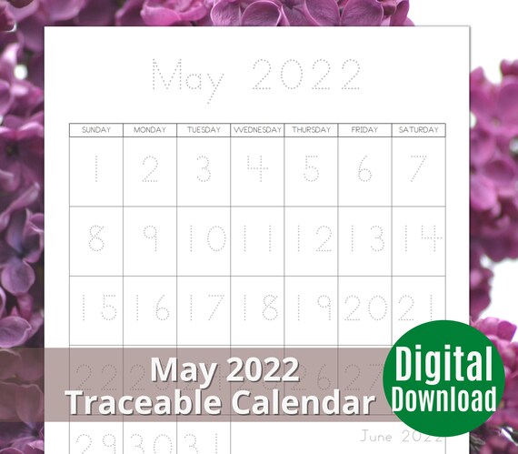 Tracing Numbers Calendar May 2022 Printable Home School - Etsy