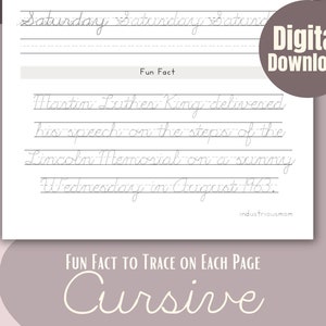 Cursive Tracing Worksheets: Days, Months, Common Words and Fun Facts ...