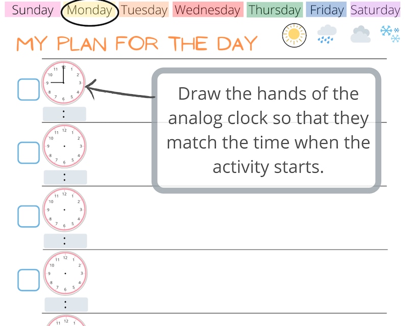 Printable Daily Kids Schedule With Learning Clock -visual Routine ...