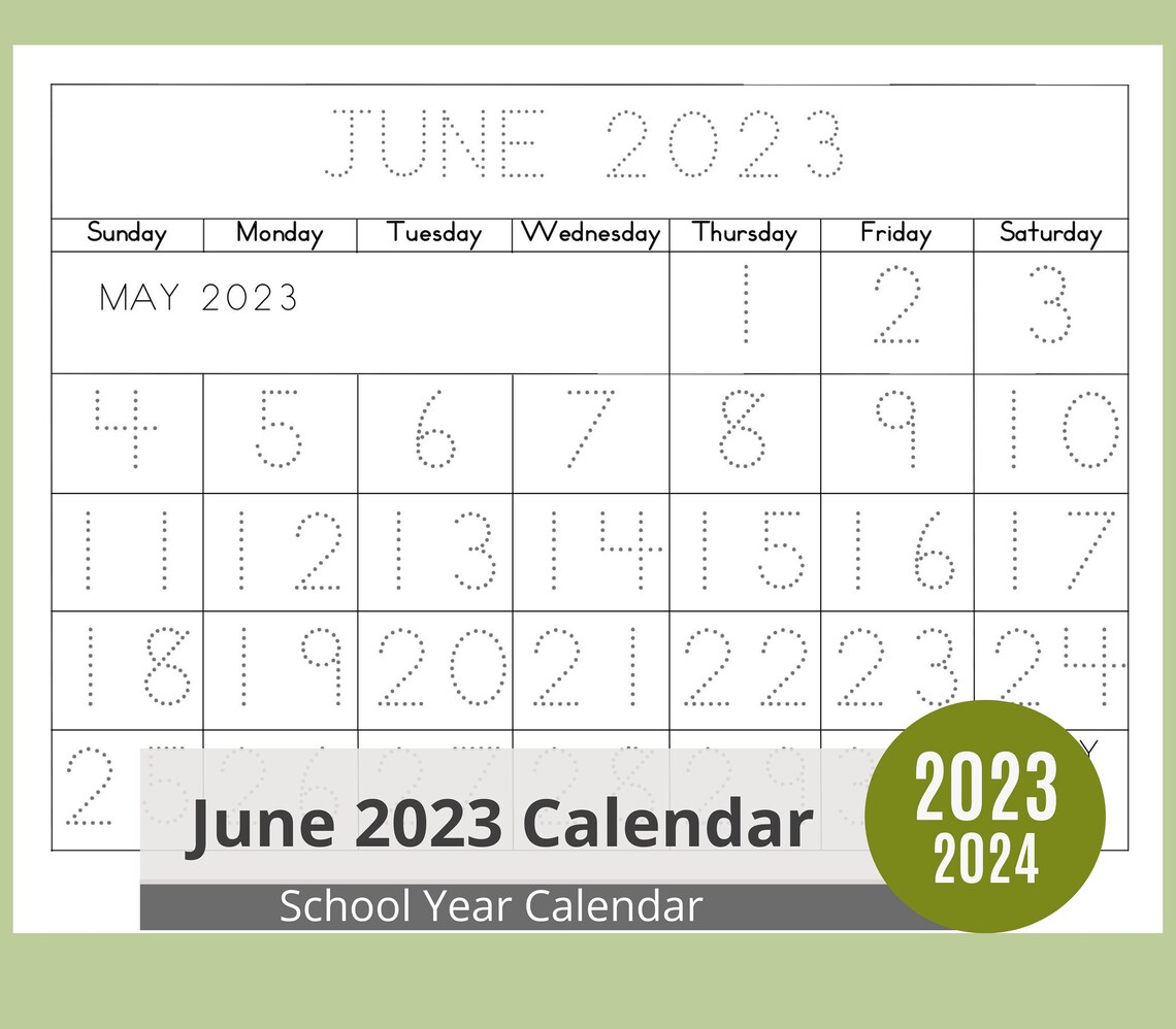 Kids Calendar With Traceable Numbers, School Year Calendar 2023 2024 ...