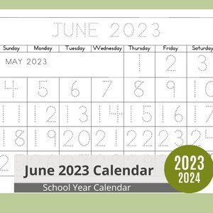Kids Calendar With Traceable Numbers, School Year Calendar 2023 2024 ...