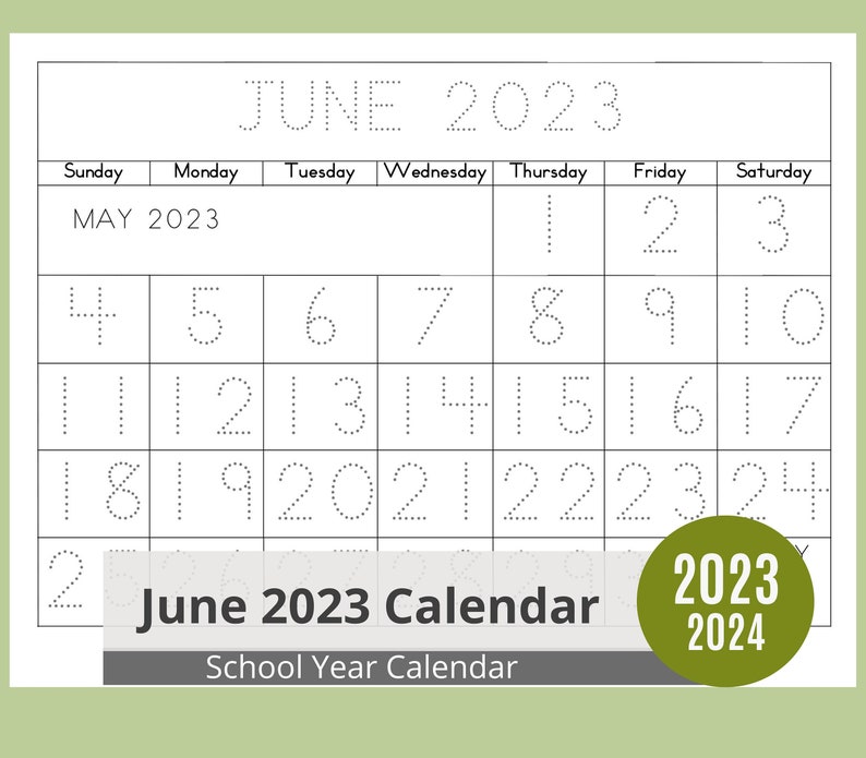 Kids Calendar With Traceable Numbers, School Year Calendar 2023 2024 ...