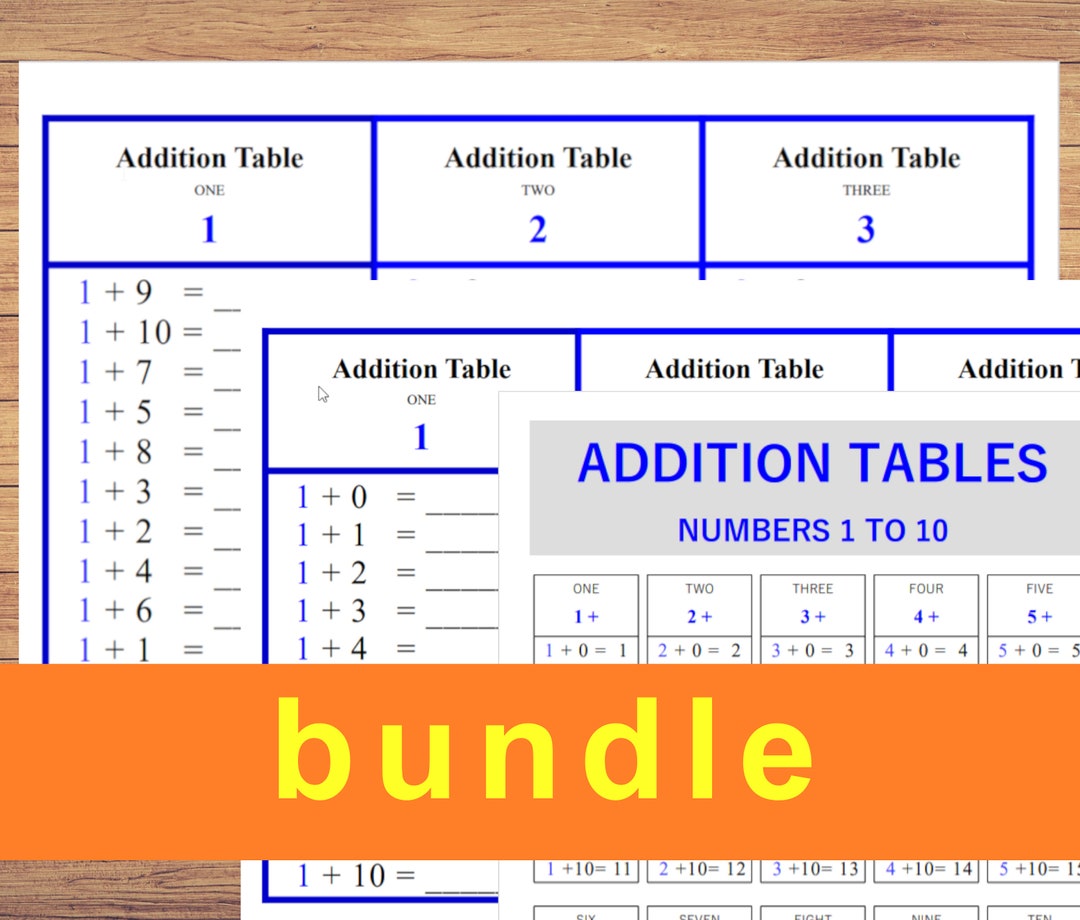 Bundle Addition Table Numbers 1 to 10 Printable for Kids- Mixed Numbers ...