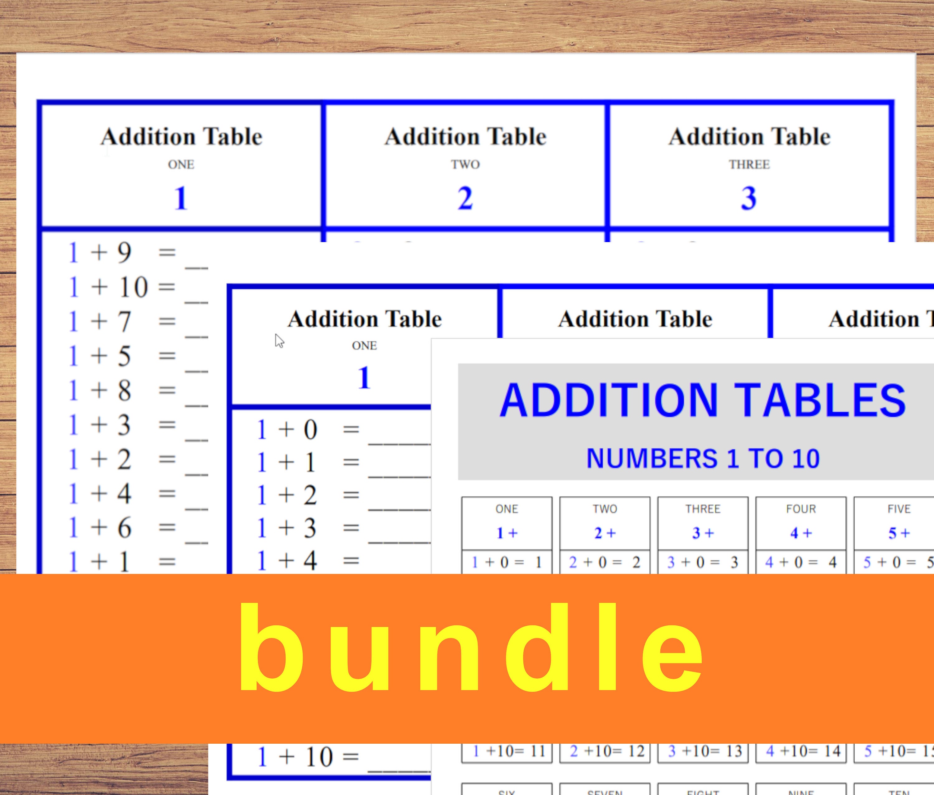 Bundle Addition Table Numbers 1 to 10 Printable for Kids- Mixed Numbers ...