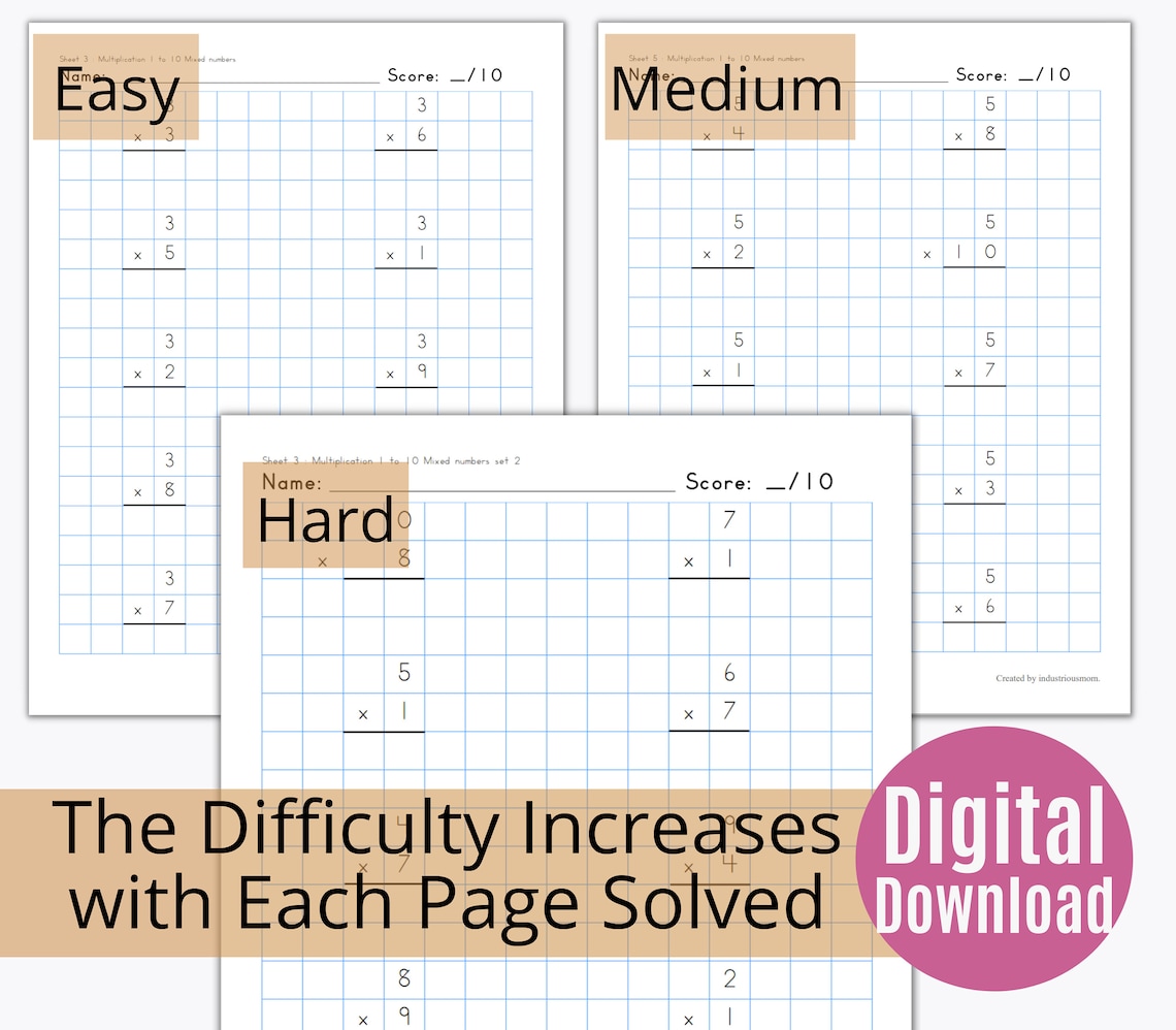Multiplication Worksheet 30 Practice Sheets With Increasing Difficulty ...