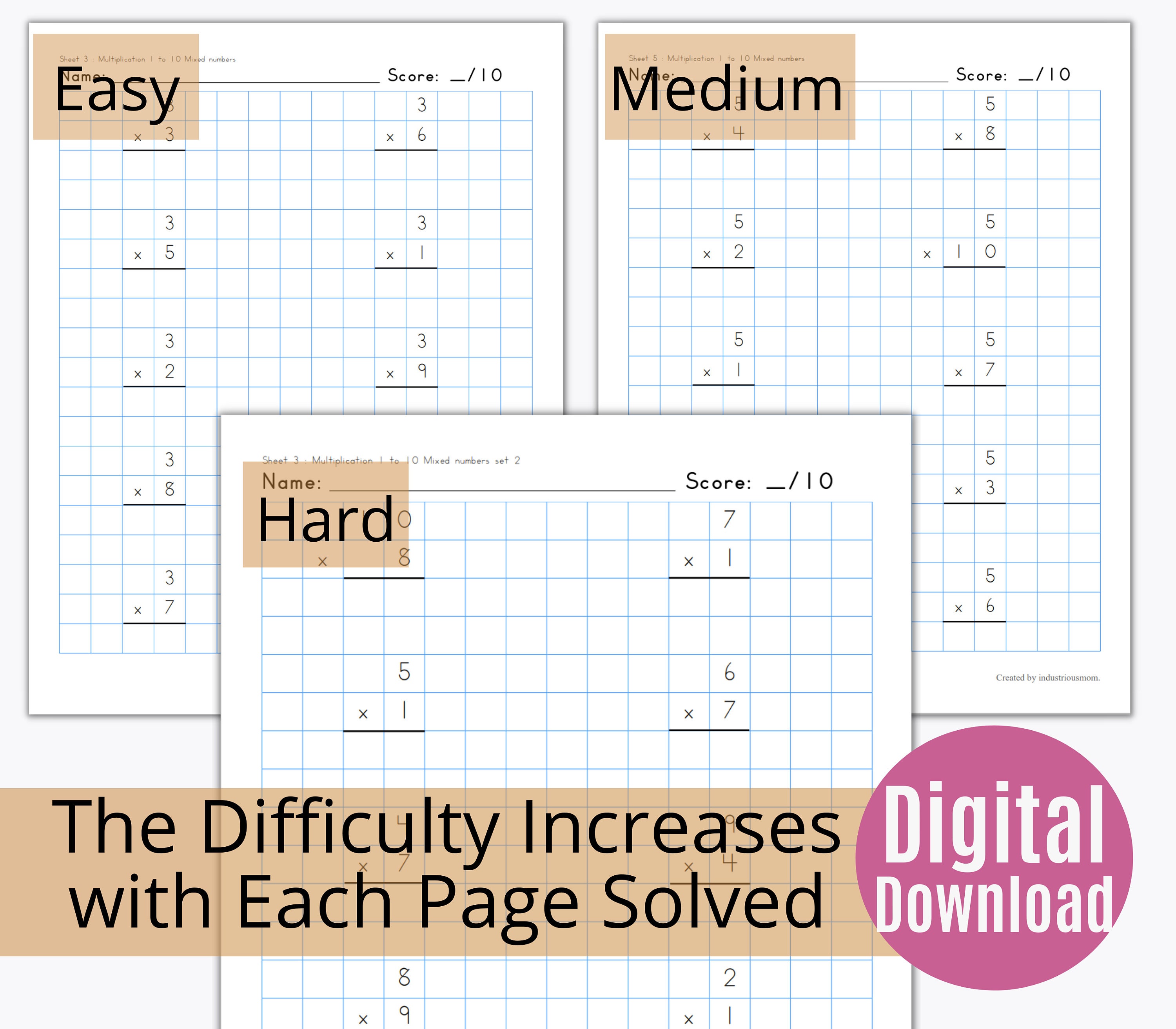 Multiplication Worksheet 30 Practice Sheets With Increasing Difficulty ...