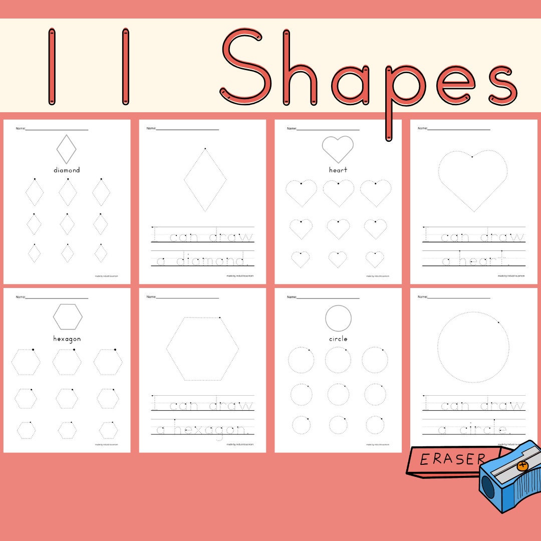 Preschool 2D Shape Tracing Worksheets Printable Homeschool Bundle 11 ...