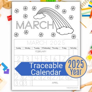 2025 Printable Kindergarten and Preschool Calendar With Traceable ...