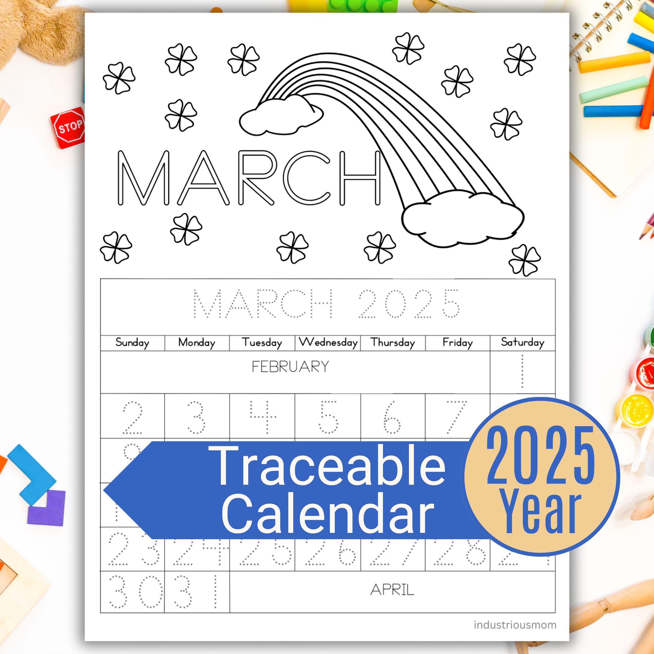2025 Printable Kindergarten and Preschool Calendar With Traceable ...