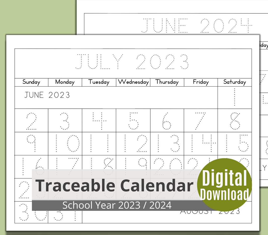 Kids Calendar With Traceable Numbers, School Year Calendar 2023 2024 ...