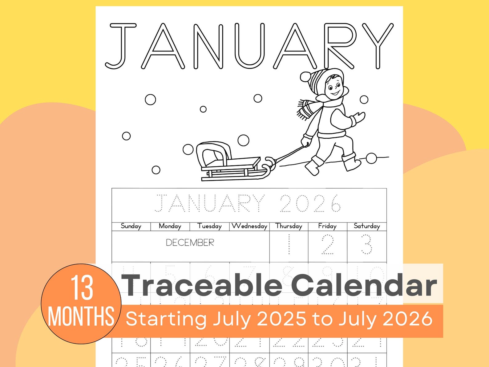 Printable Kids Calendar 2025/2026 – Monthly Tracing Calendar for ...