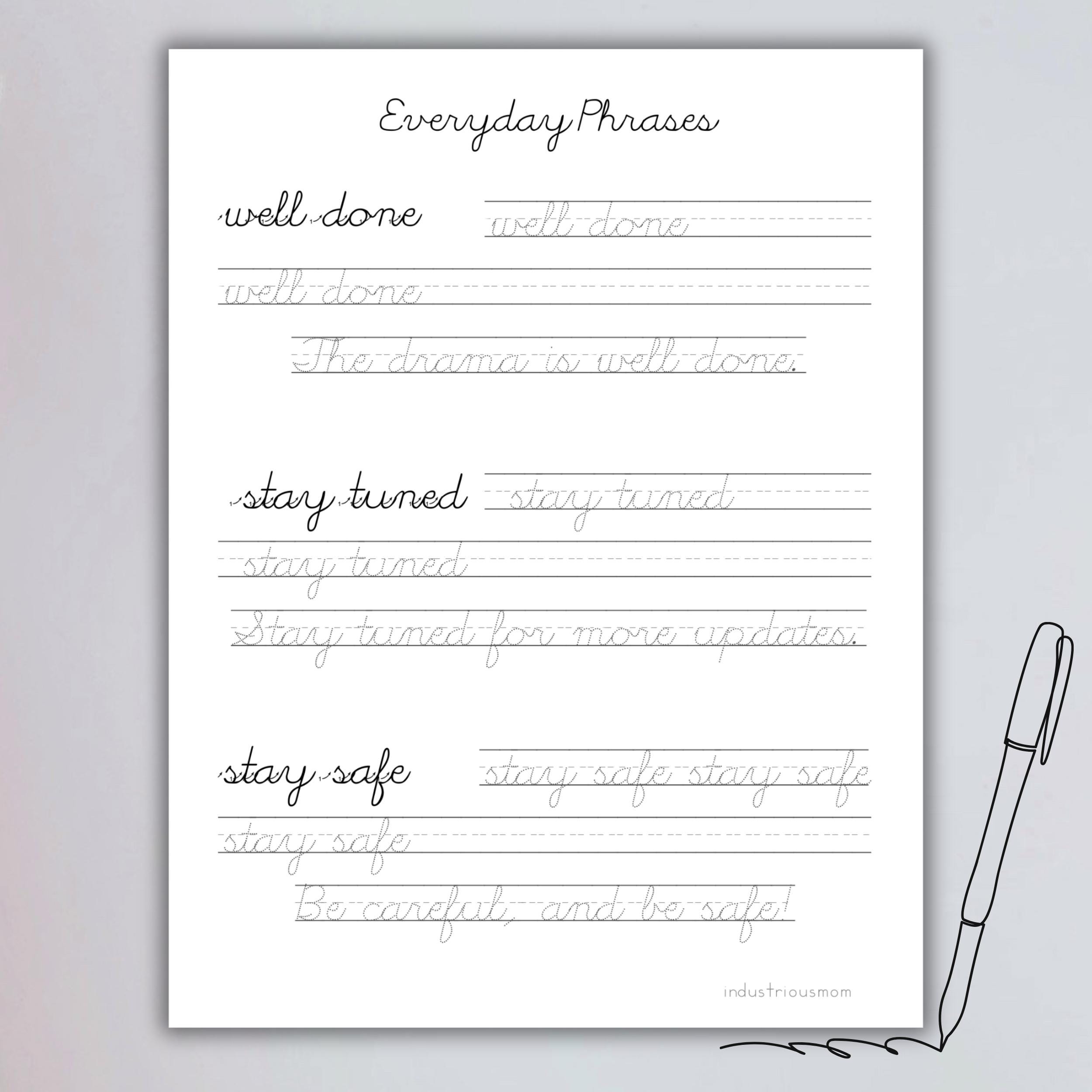 Learning Cursive Writing – Commonly Misspelled Words, Everyday Phrases ...