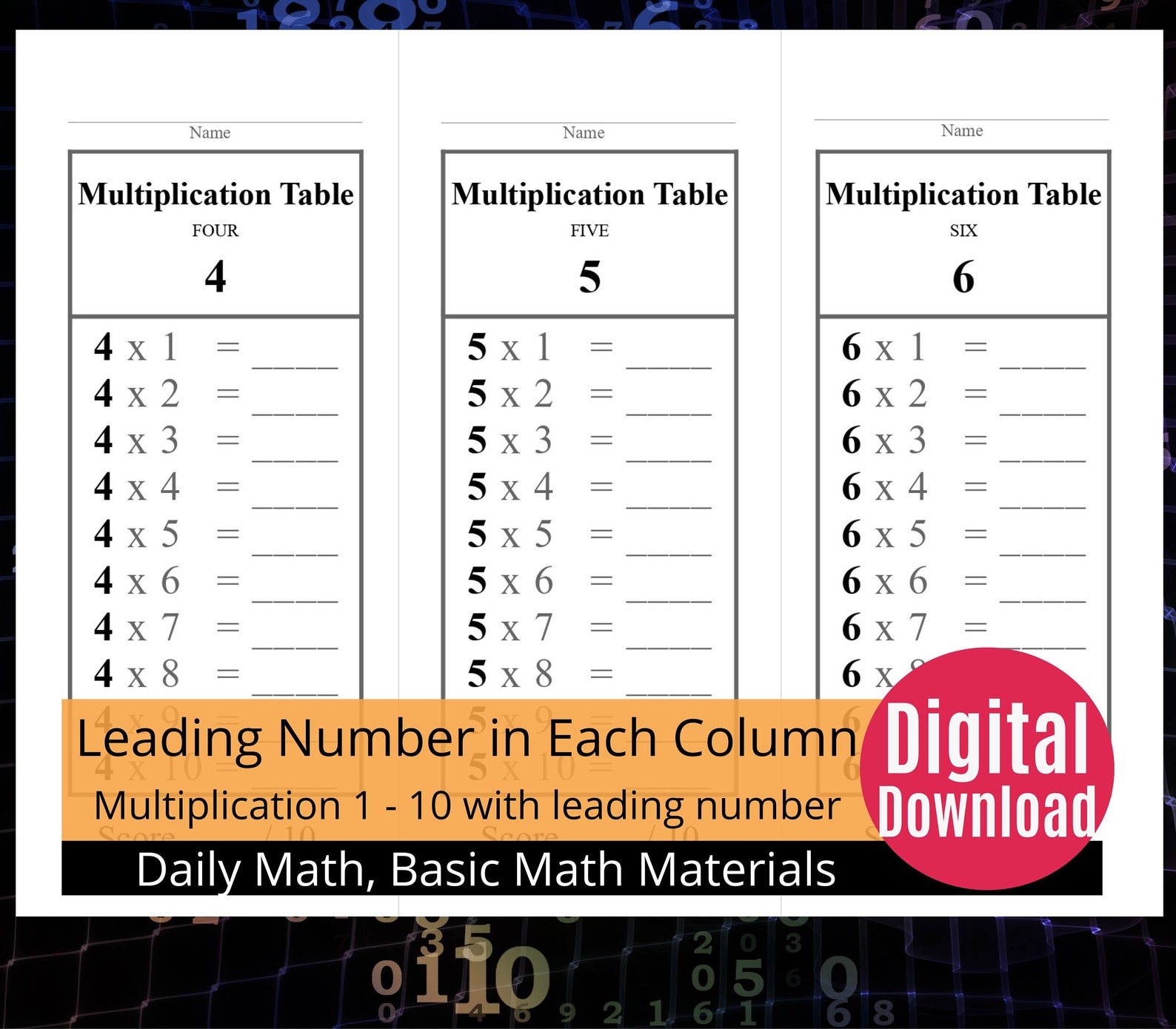 Daily Multiplication Practice Numbers 1 to 10, Basic Multiplication ...