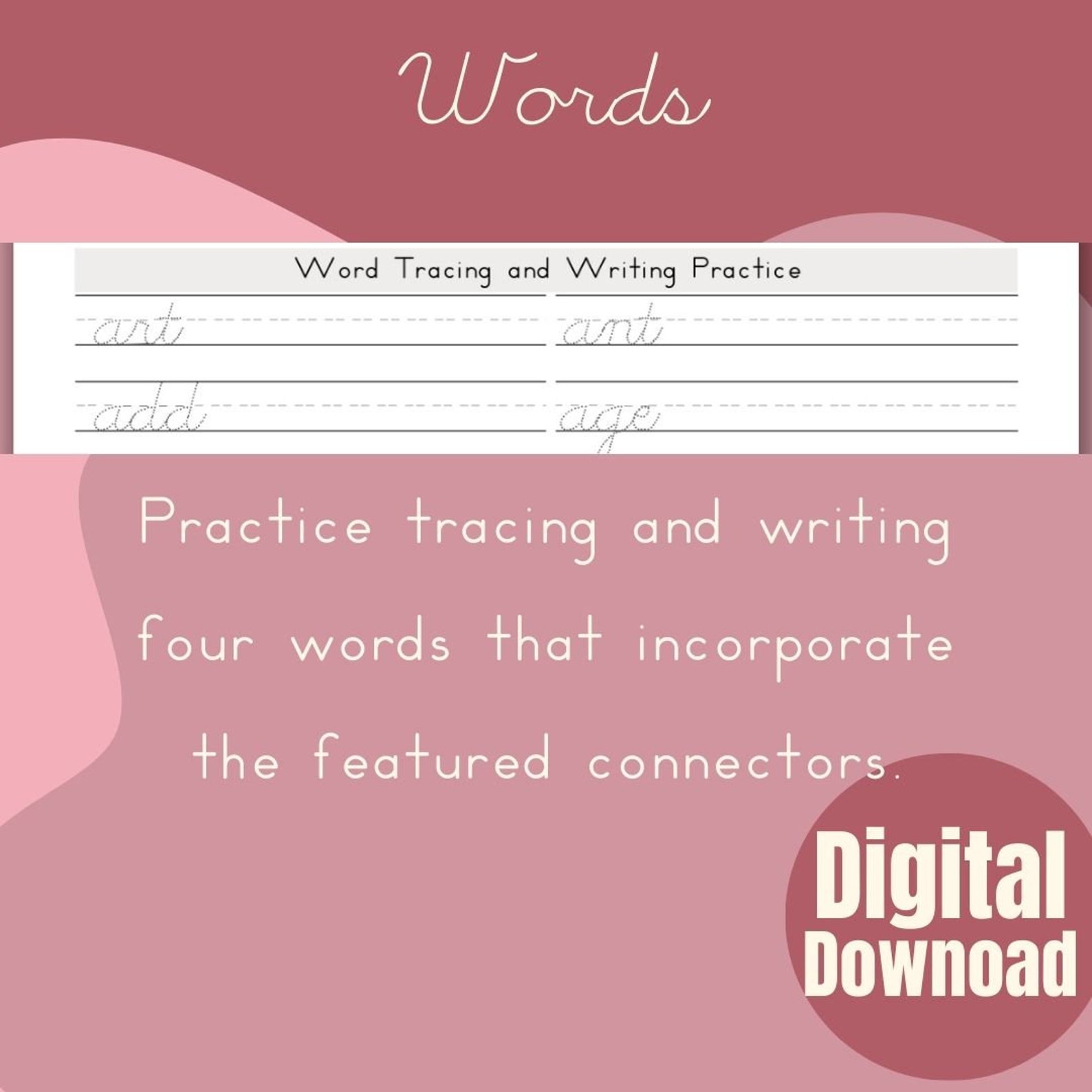 26-page Cursive Alphabet Practice Workbook: Letters, Connectors, Words ...