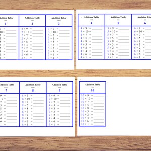 Bundle Addition Table Numbers 1 to 10 Printable for Kids- Mixed Numbers ...