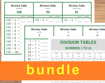 Division Tables Montessori Math Printable Worksheets | Etsy