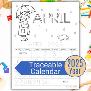 2025 Printable Kindergarten and Preschool Calendar With Traceable ...
