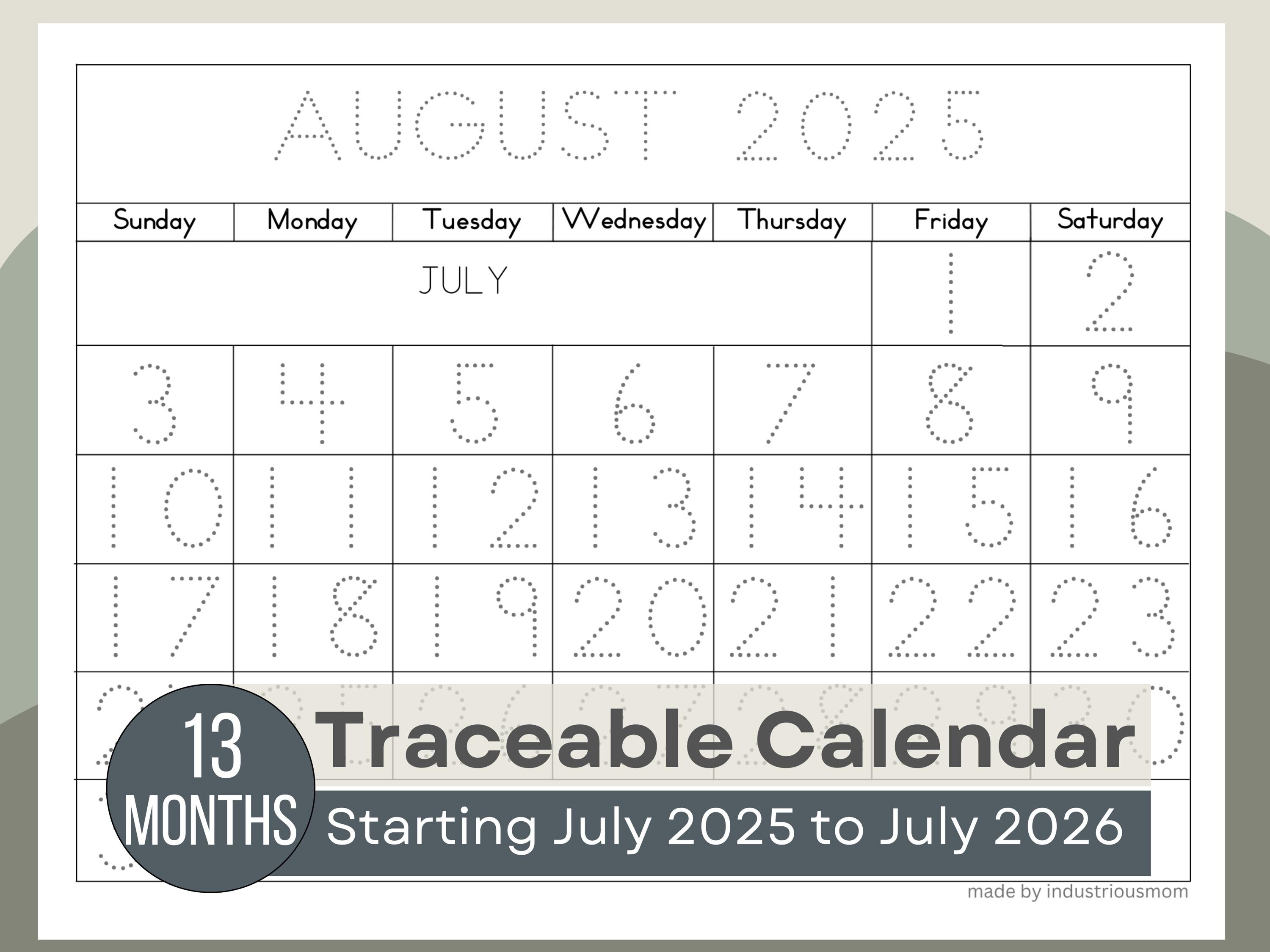 Printable Kids Calendar 2025-2026 – Traceable Monthly Pages for ...