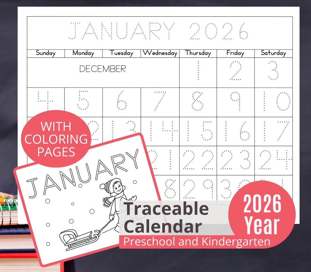 2026 Kids Calendar Printable With Number Tracing, Monthly Pages ...