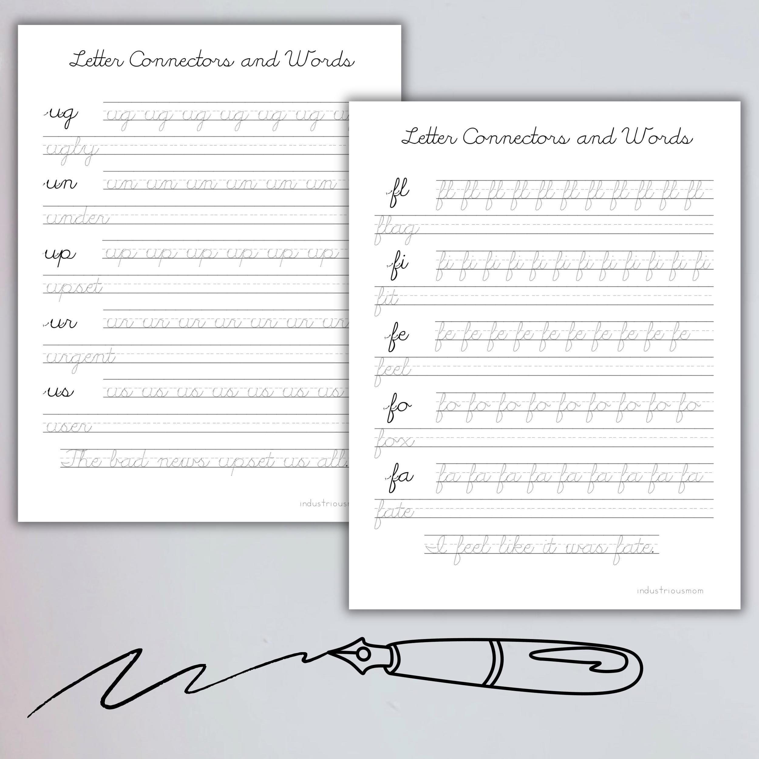 Learning Cursive Letter Connectors Practice – 27 Pages Printable PDF ...