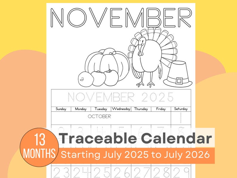 Printable Kids Calendar 2025/2026 – Monthly Tracing Calendar for ...