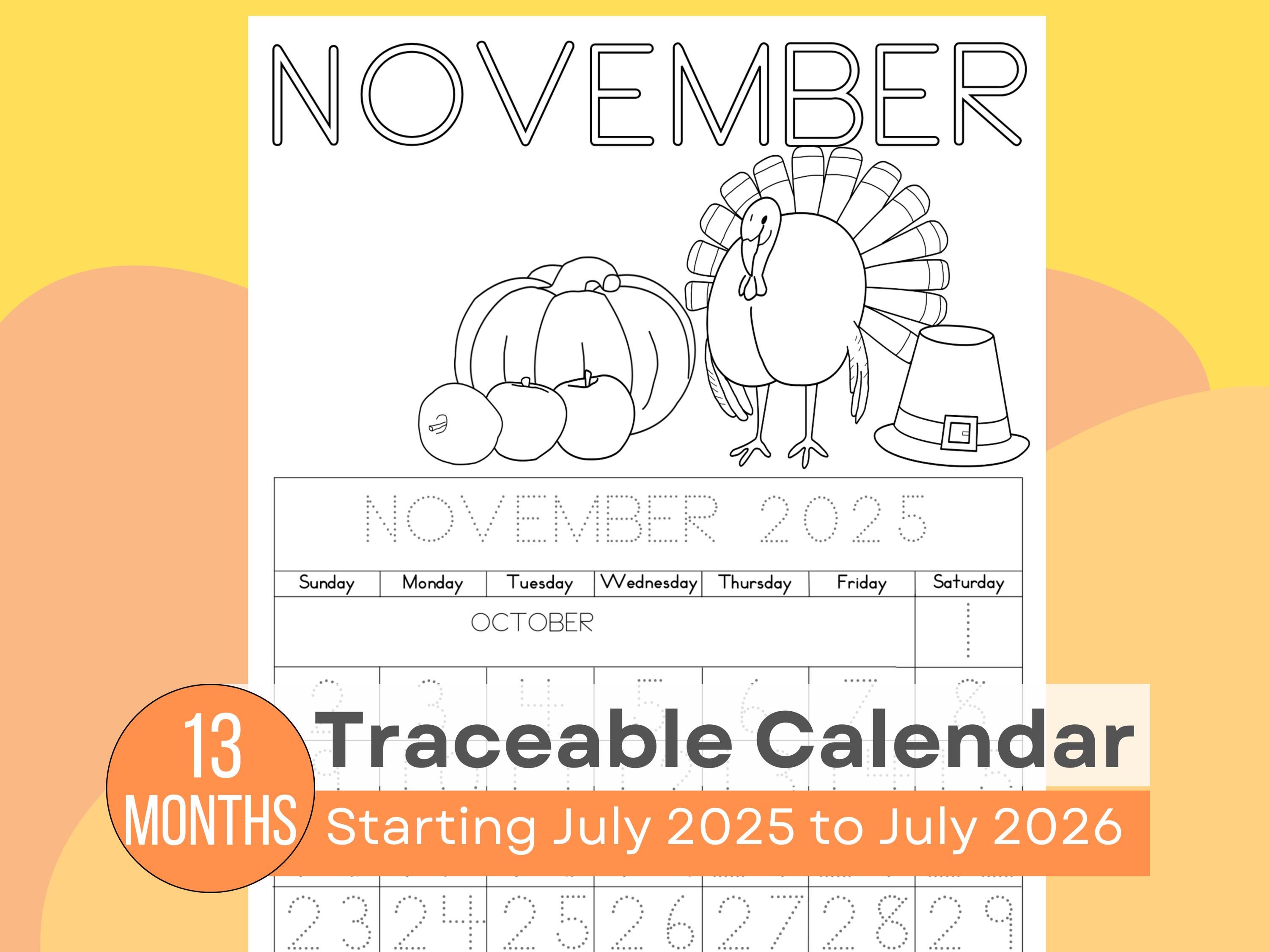 Printable Kids Calendar 2025/2026 – Monthly Tracing Calendar for ...