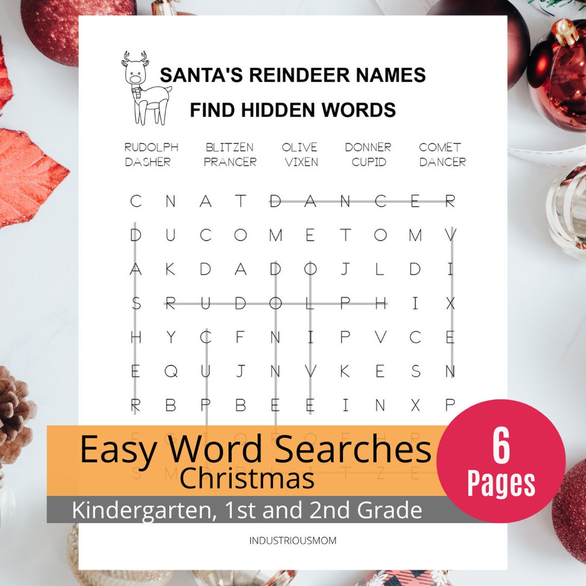 Christmas Word Search for Kids in Kindergarten 1st and 2nd - Etsy