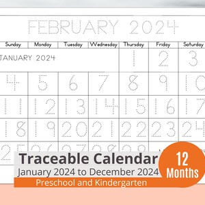 Printable Kids Monthly Calendar for 2024 With Dotted Numbers to Trace ...