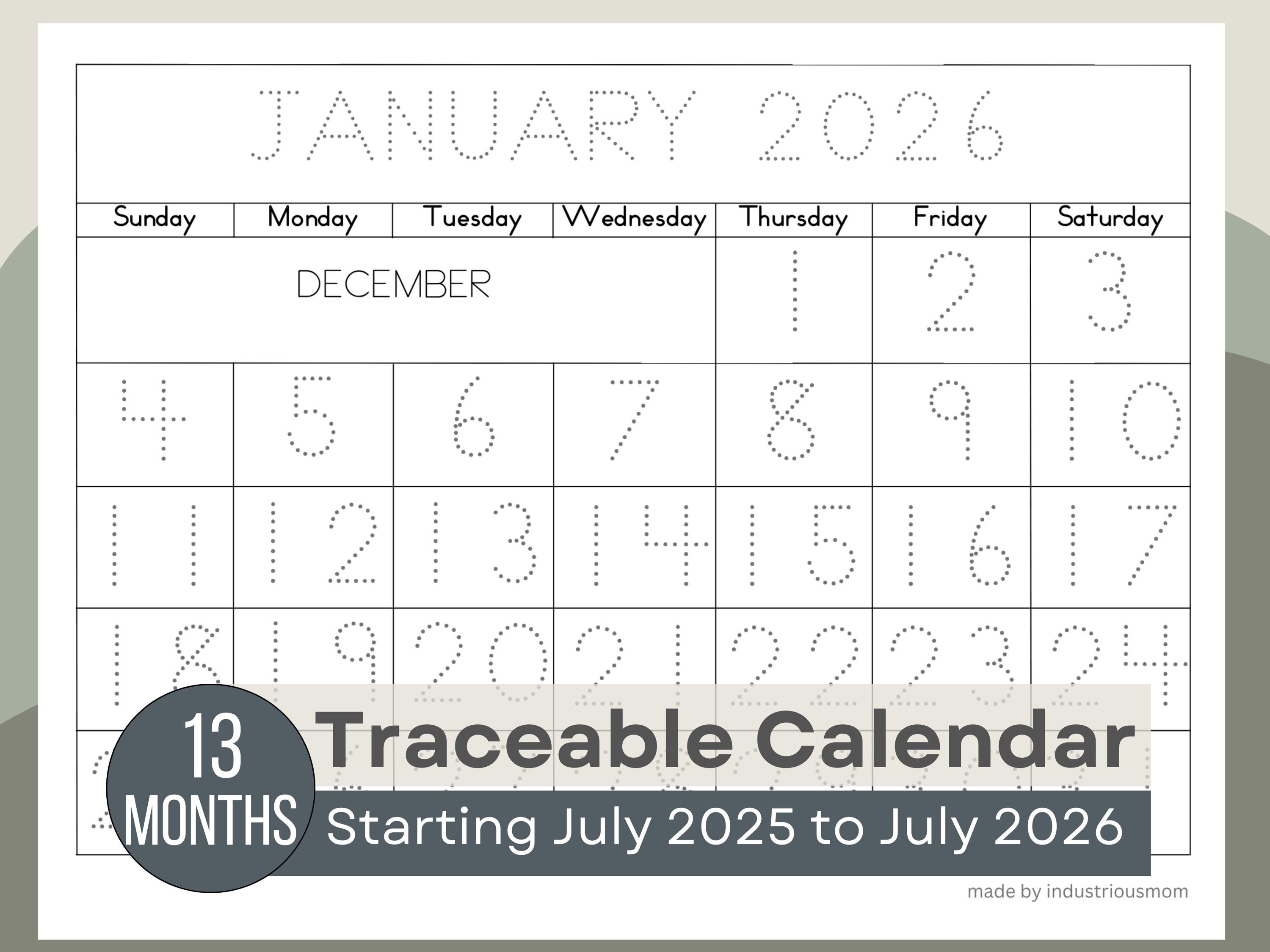 Printable Kids Calendar 2025-2026 – Traceable Monthly Pages for ...