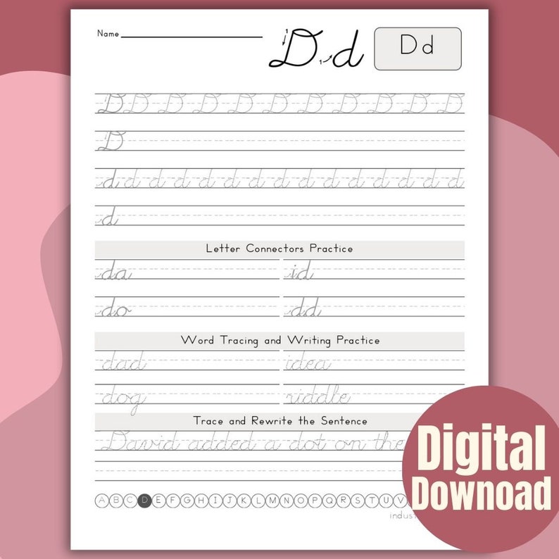 26-page Cursive Alphabet Practice Workbook: Letters, Connectors, Words ...
