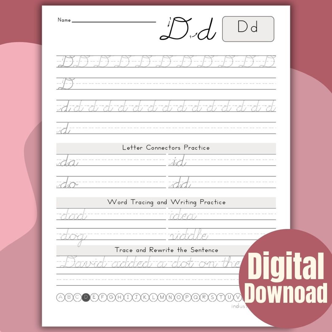26-page Cursive Alphabet Practice Workbook: Letters, Connectors, Words ...