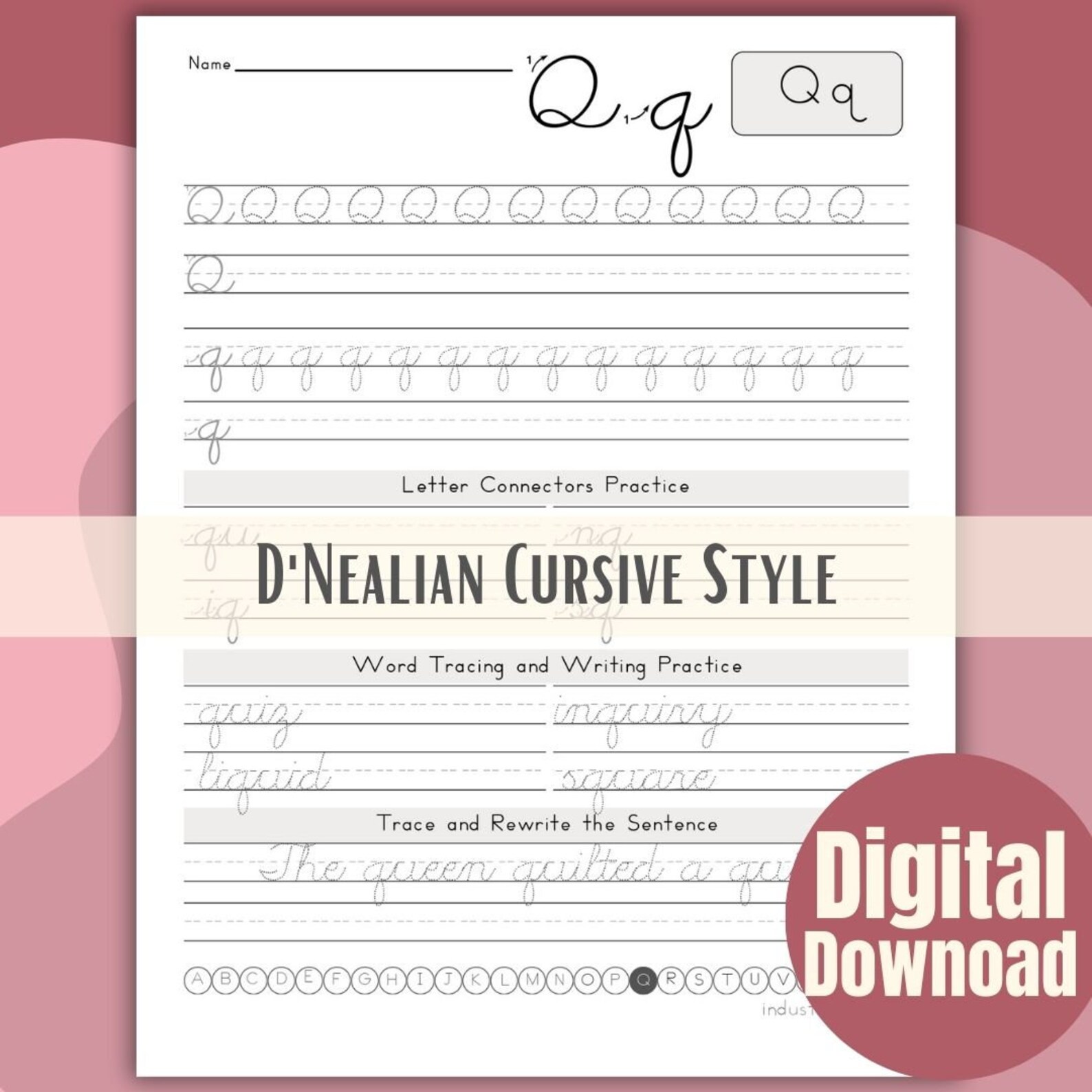 26-page Cursive Alphabet Practice Workbook: Letters, Connectors, Words ...